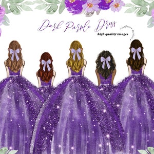 Elegant Dark Purple Princess Dress Clipart, Dark Purple Flowers ...