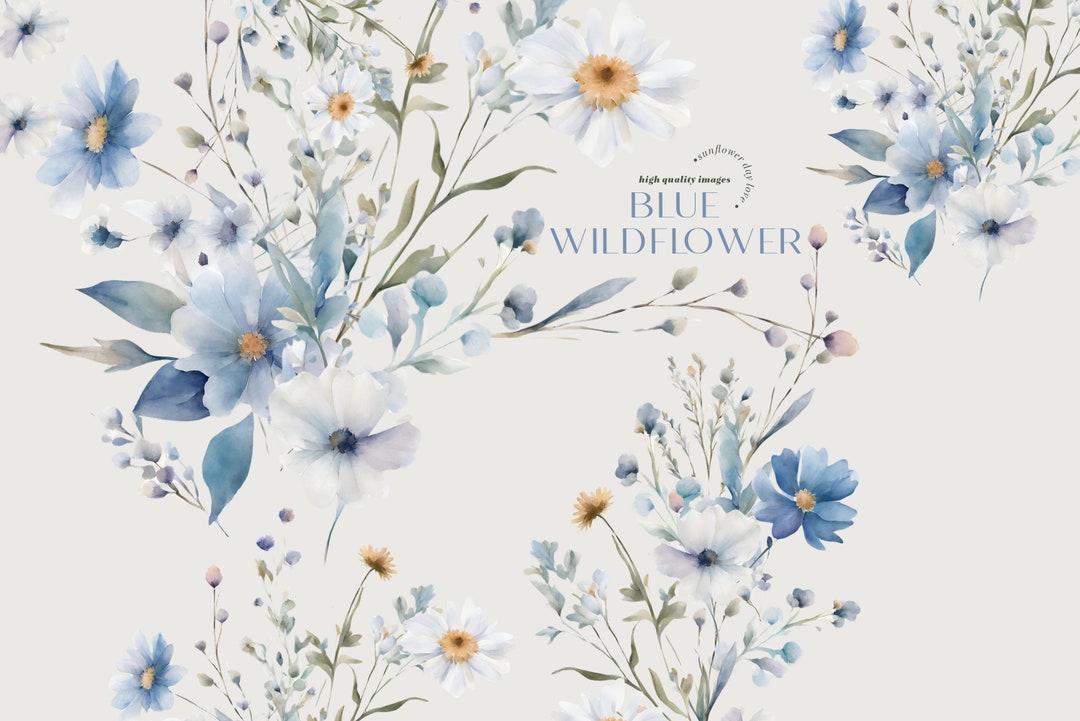 Watercolor Blue Wildflowers Clipart, Blue Flowers Bouquets Clipart ...