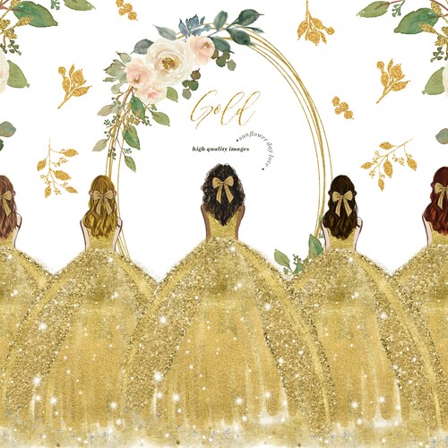 Elegant Gold Princess Dresses Quinceanera White Flowers - Etsy