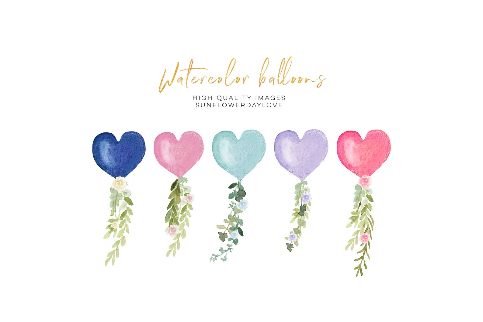 Heart Balloon Watercolor Clipart Balloon Valetine Party - Etsy