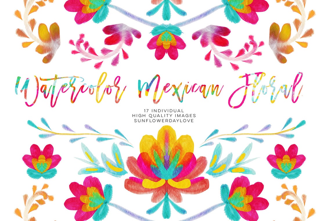 Watercolor Mexican Floral Clipart Fiesta Invitation Clipart - Etsy