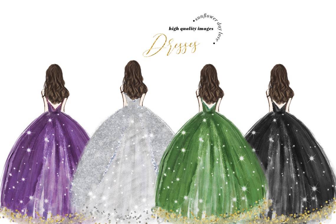 Colorful Princess Dresses Bundle Watercolor Clipart Red Blue - Etsy