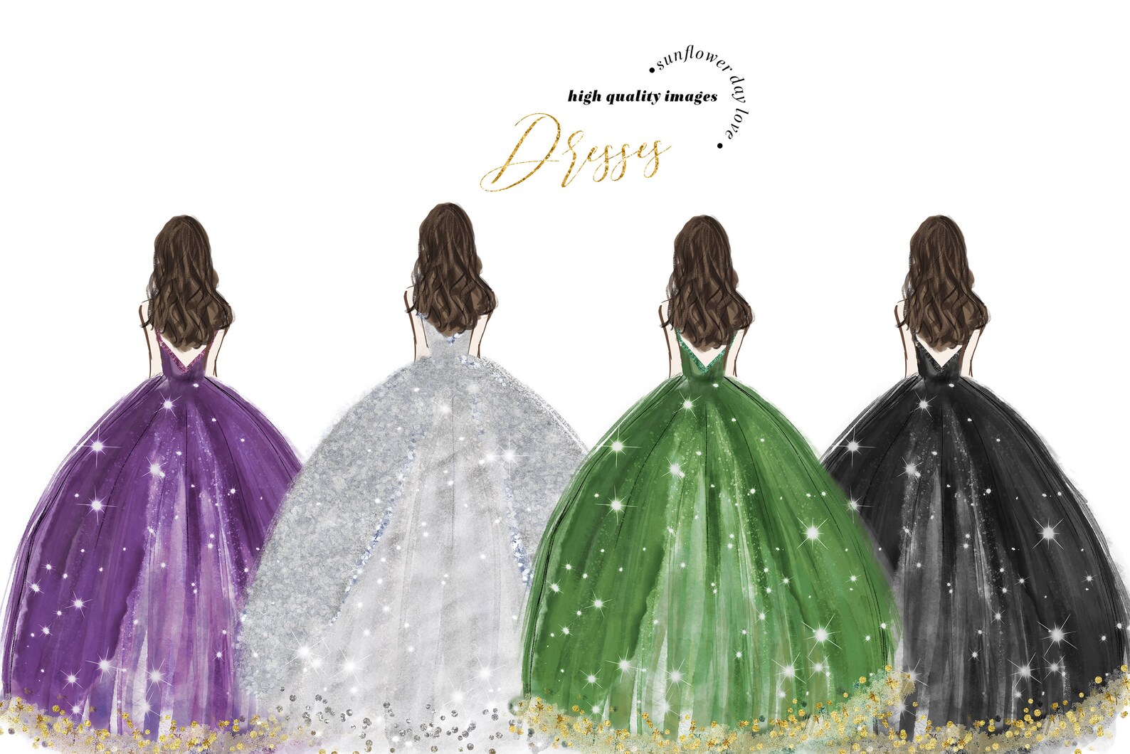 Colorful Princess Dresses Bundle Watercolor Clipart Red Blue - Etsy
