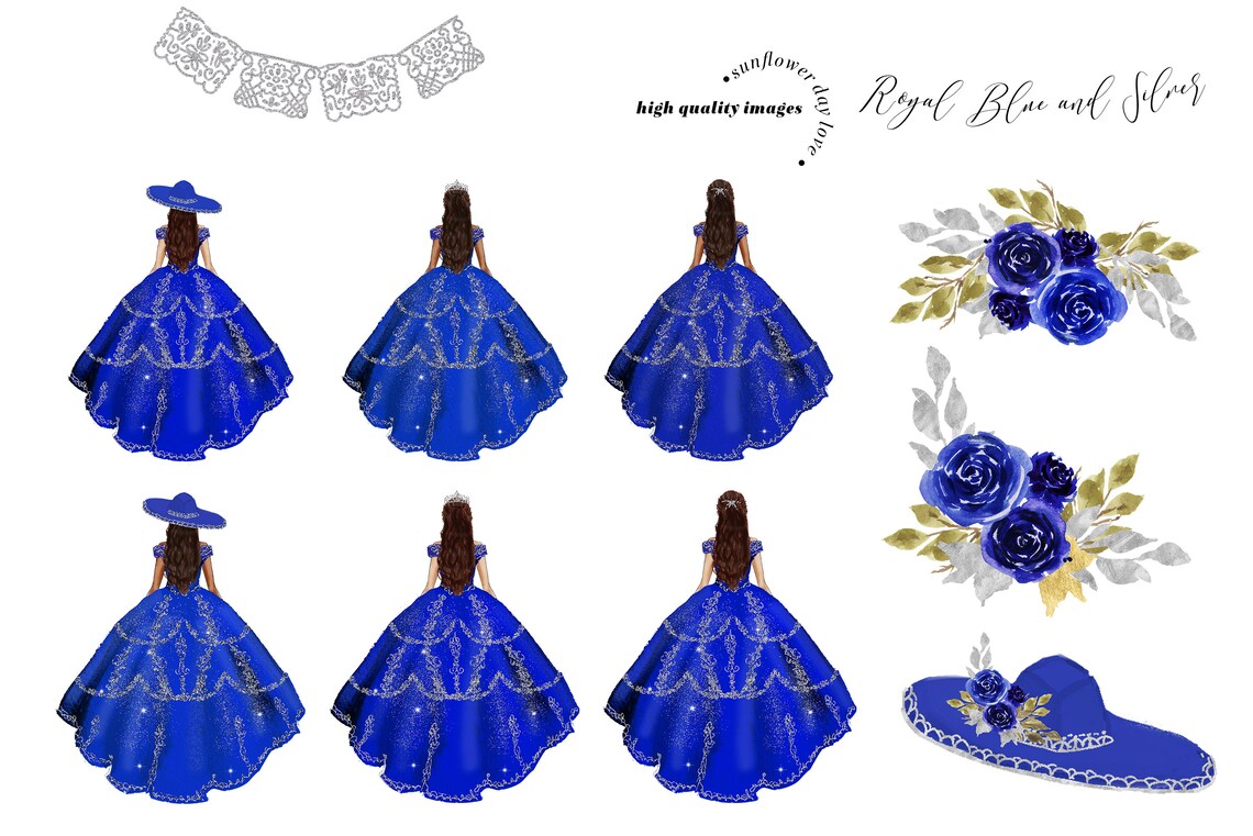 Royal Blue Princess Dresses Watercolor Clipart Royal Blue - Etsy