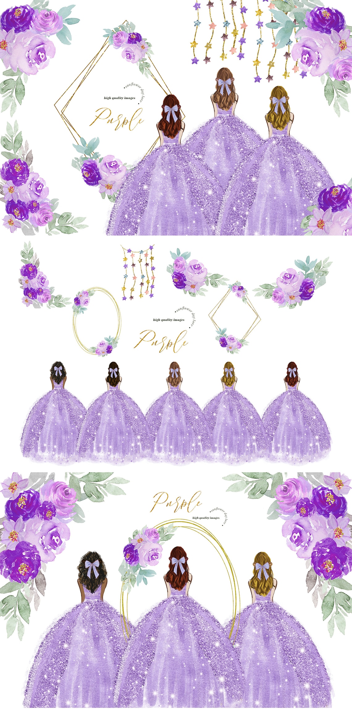 Purple Princess Dress Clipart Purple Lilac Flowers Watercolor - Etsy