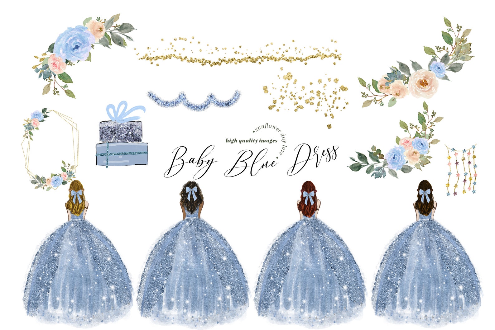 Baby Blue Princess Dress Watercolor Clipart Elegant Blue Baby - Etsy