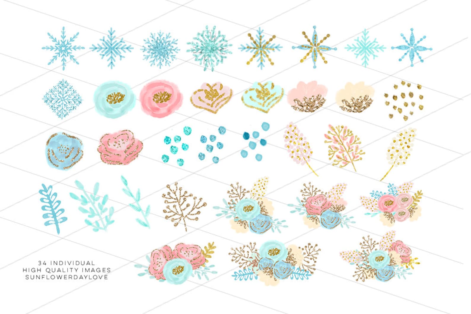 Winter clip art glitter snowflakes clip art winter clipart | Etsy