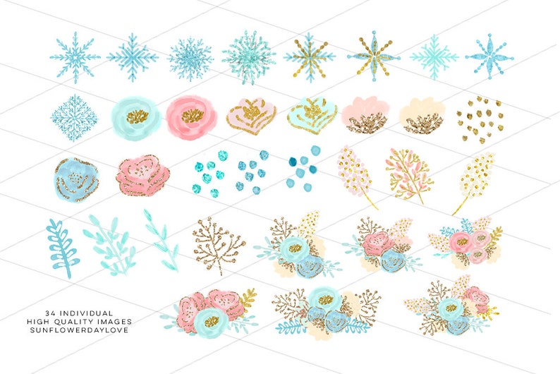 Winter Clip Art Glitter Snowflakes Clip Art Winter Clipart - Etsy