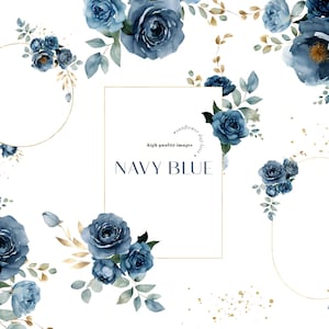 Watercolor Navy Blue Flowers Clipart, Blue Flowers Bouquets Clipart ...