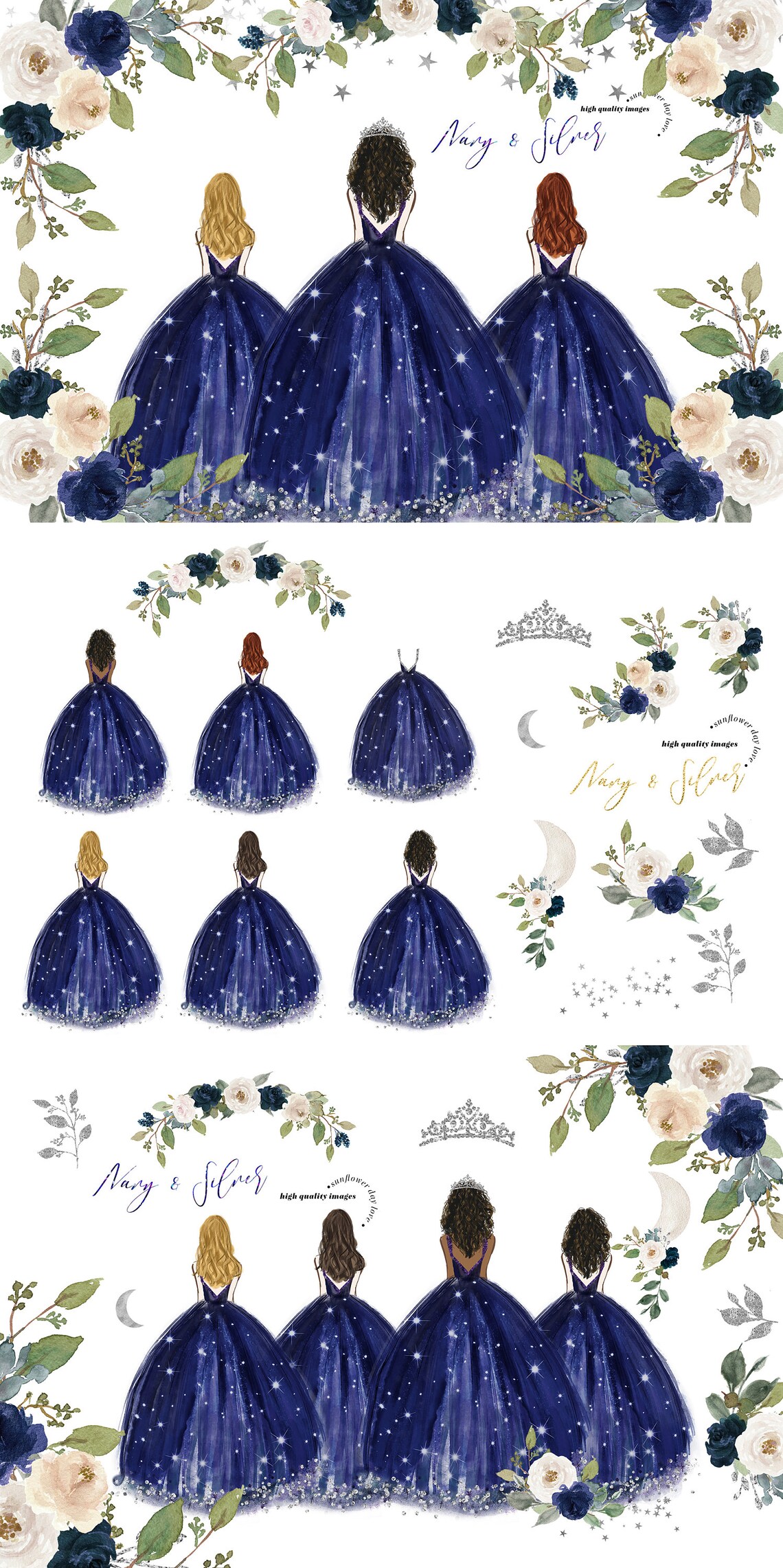 Navy & Silver Blue Princess Dresses and Over the Moon - Etsy