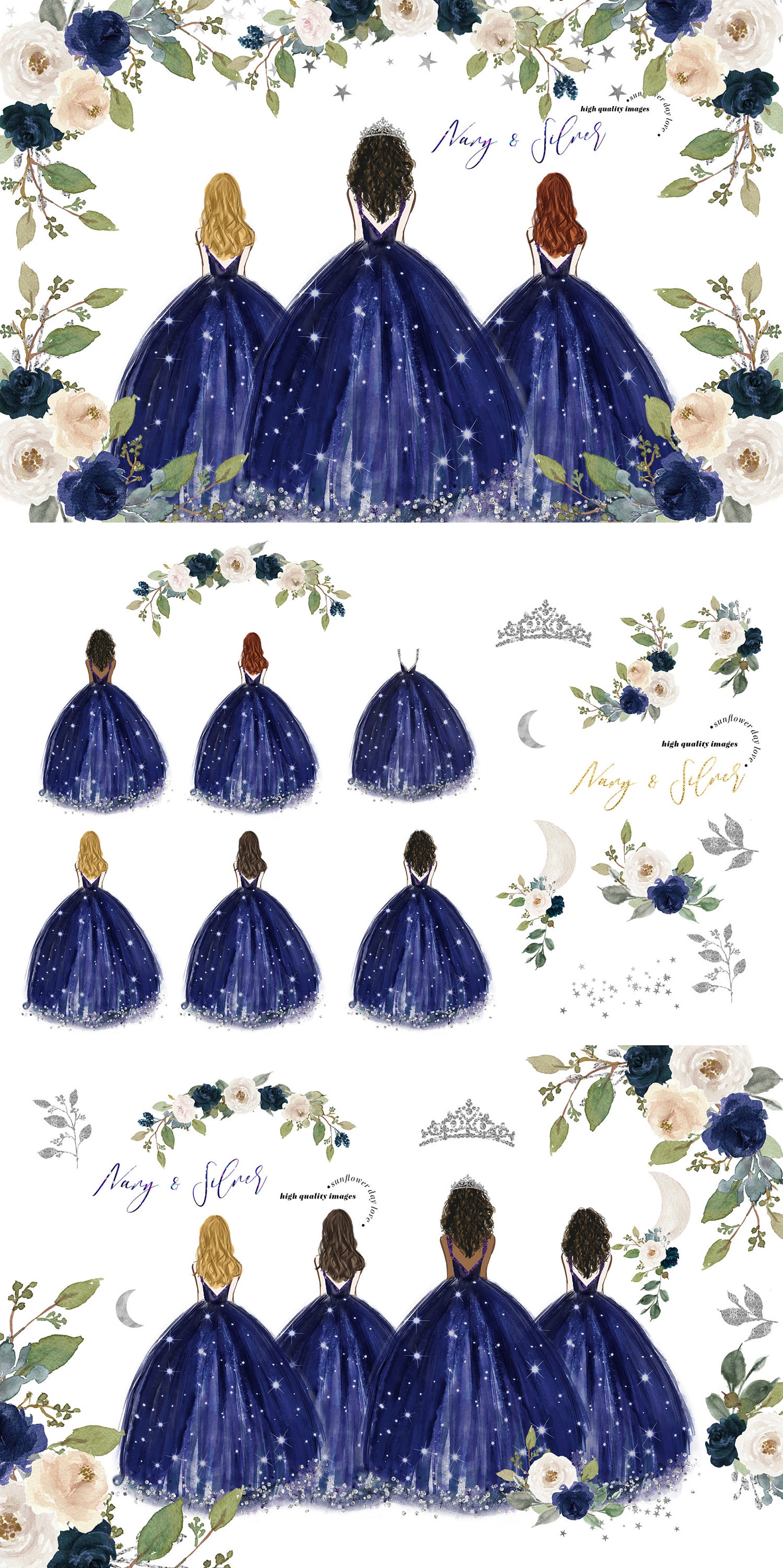 Navy & Silver Blue Princess Dresses and Over the Moon - Etsy