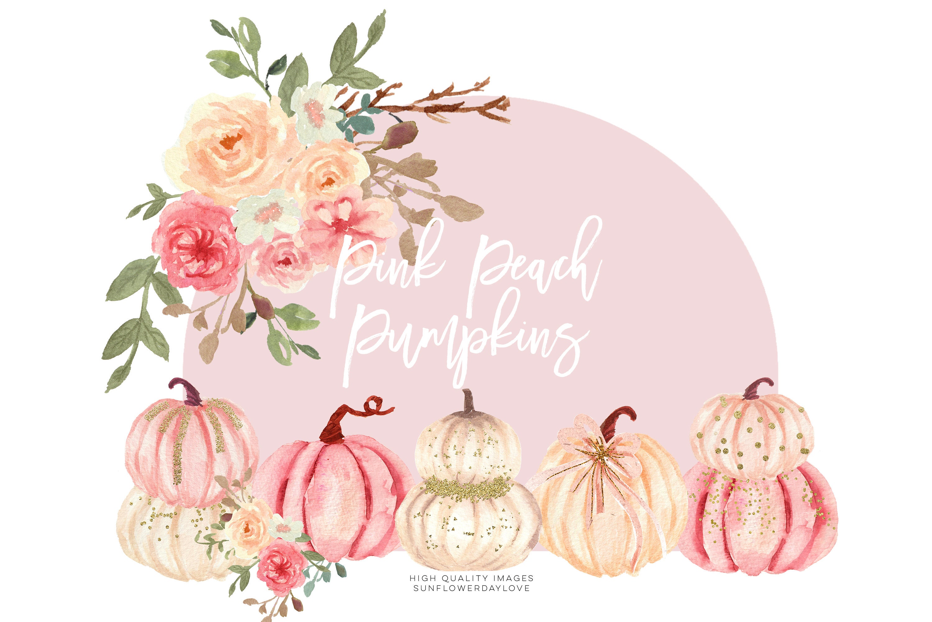 Pink Elements Pumpkin Clipart Watercolor Fall Pumpkin - Etsy