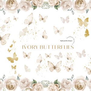 Ivory White Butterflies Clipart, Watercolor White Gold Butterfly for ...