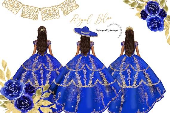 Royal Blue Princess Dresses Watercolor Clipart Royal Blue - Etsy