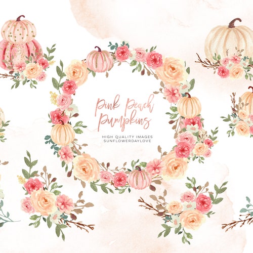 Pink Autumn Pumpkin Clipart Watercolor Fall Pumpkin - Etsy