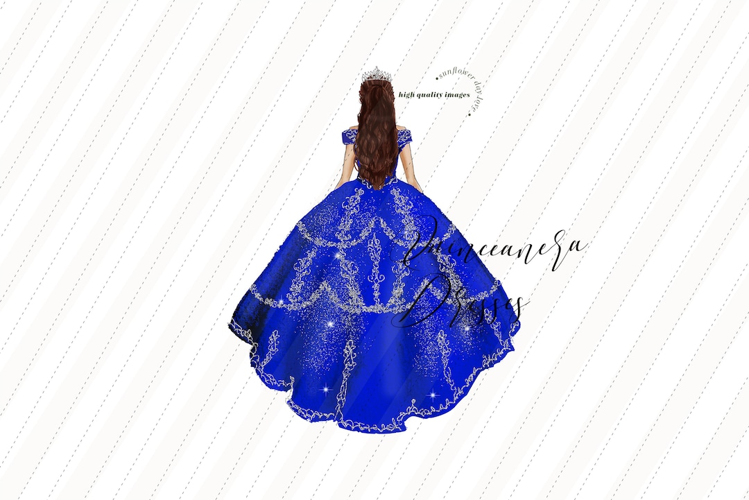 Elegant Royal Blue Princess Watercolor Clipart, Royal Blue Quinceañera ...