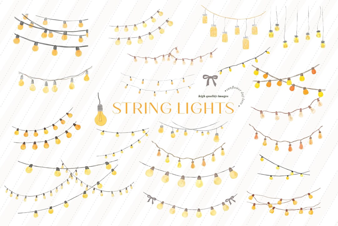 Yellow String Lights Watercolor Mason Jar Clipart, Elegant Yellow ...