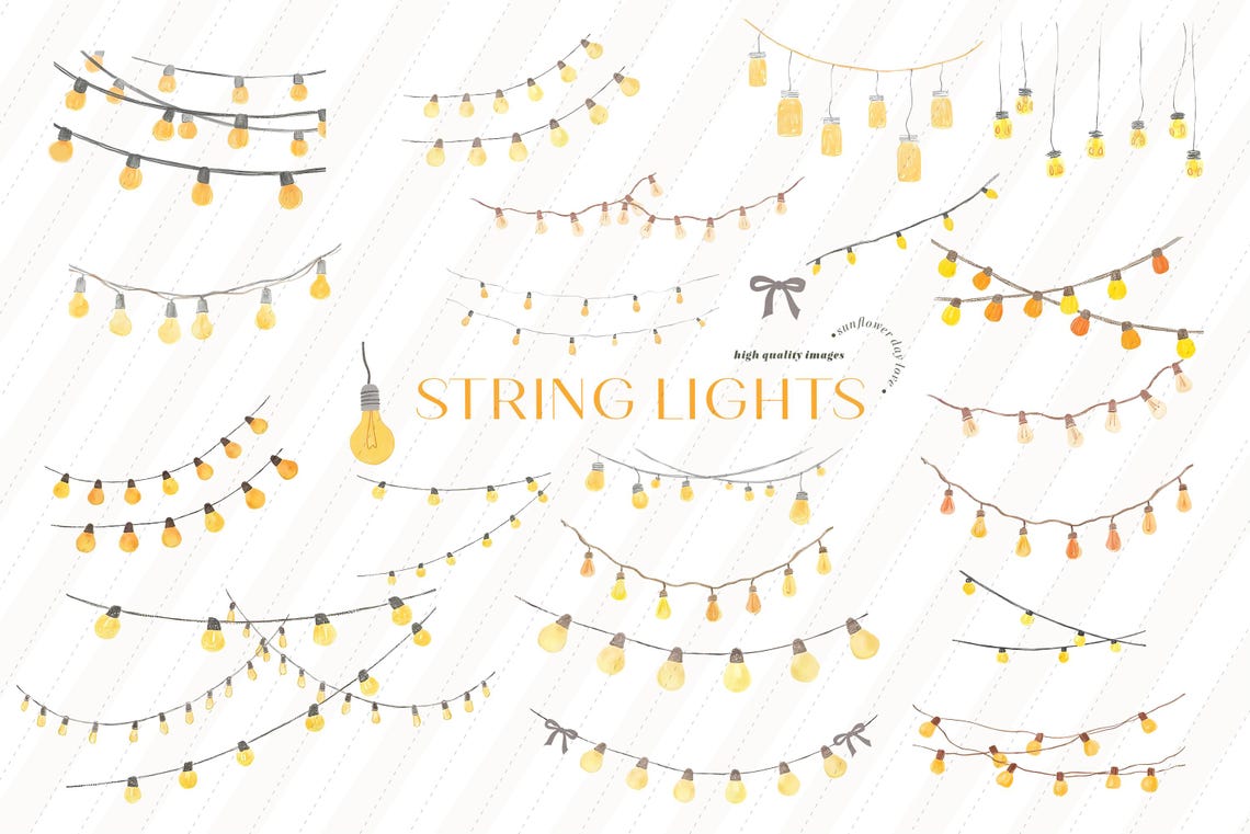Yellow String Lights Watercolor Mason Jar Clipart, Elegant Yellow ...