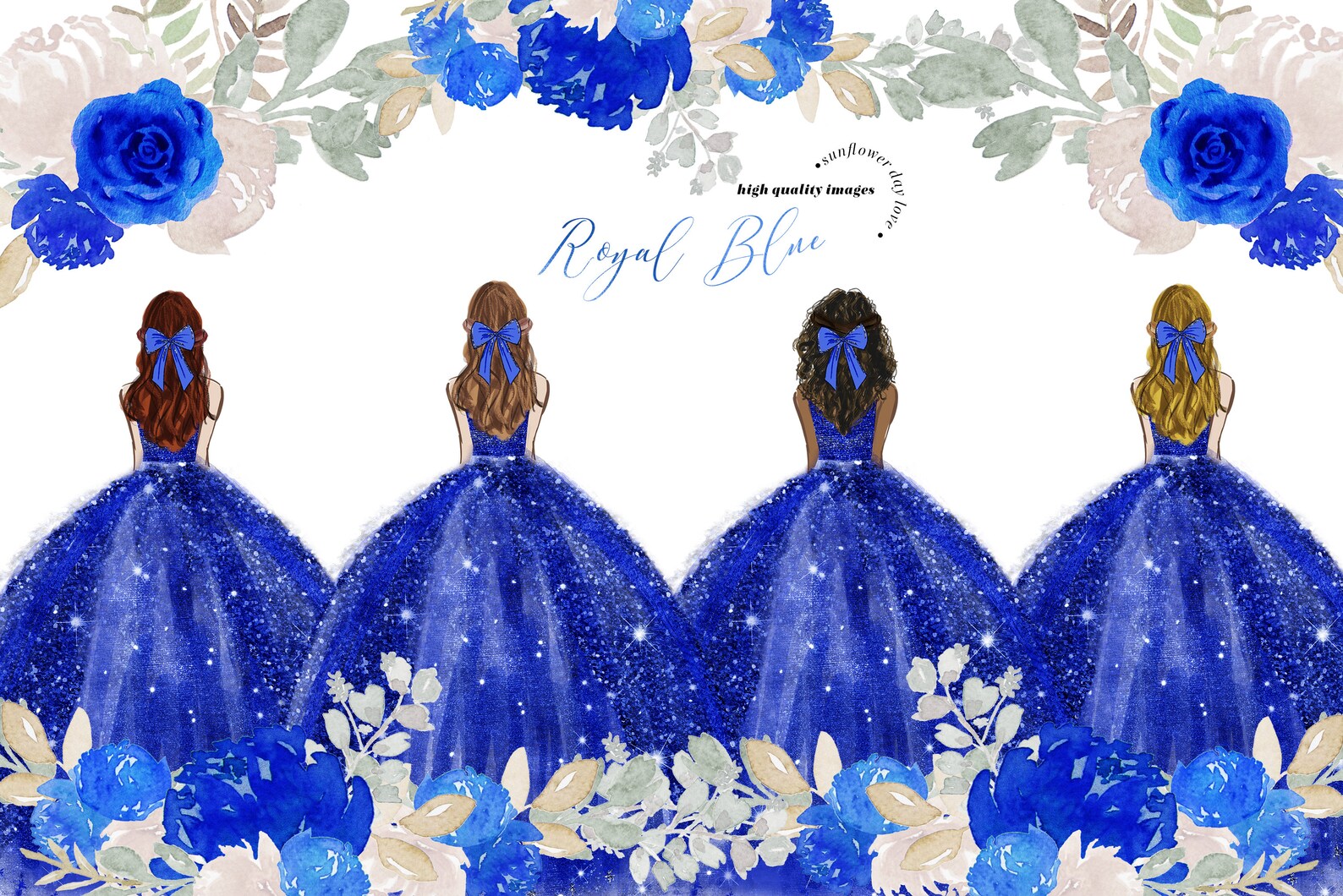 Navy Blue Princess Dresses Watercolor Clipart Navy Blue - Etsy