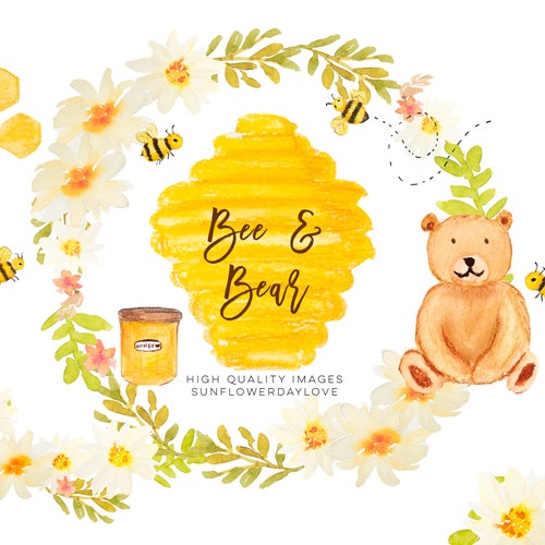 Watercolor Honey Clipart Honey Bees Hand Painted - Etsy