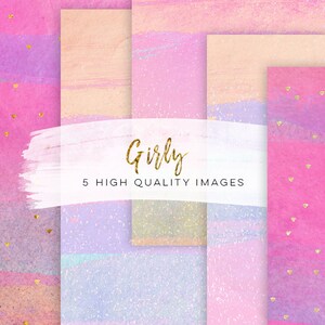 Girly Paper Pack, Hand Drawn Watercolor Paper, Digital Fashion Papers ...