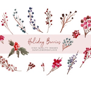 Winter Berries Wreath Clipart, Watercolor Christmas Clipart, Winter ...