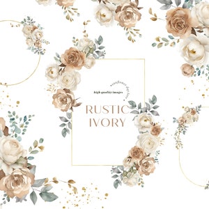 Elegant Rustic Ivory Flowers Watercolor Bouquets Clipart, White Floral ...
