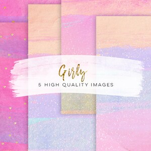 Girly Paper Pack, Hand Drawn Watercolor Paper, Digital Fashion Papers ...