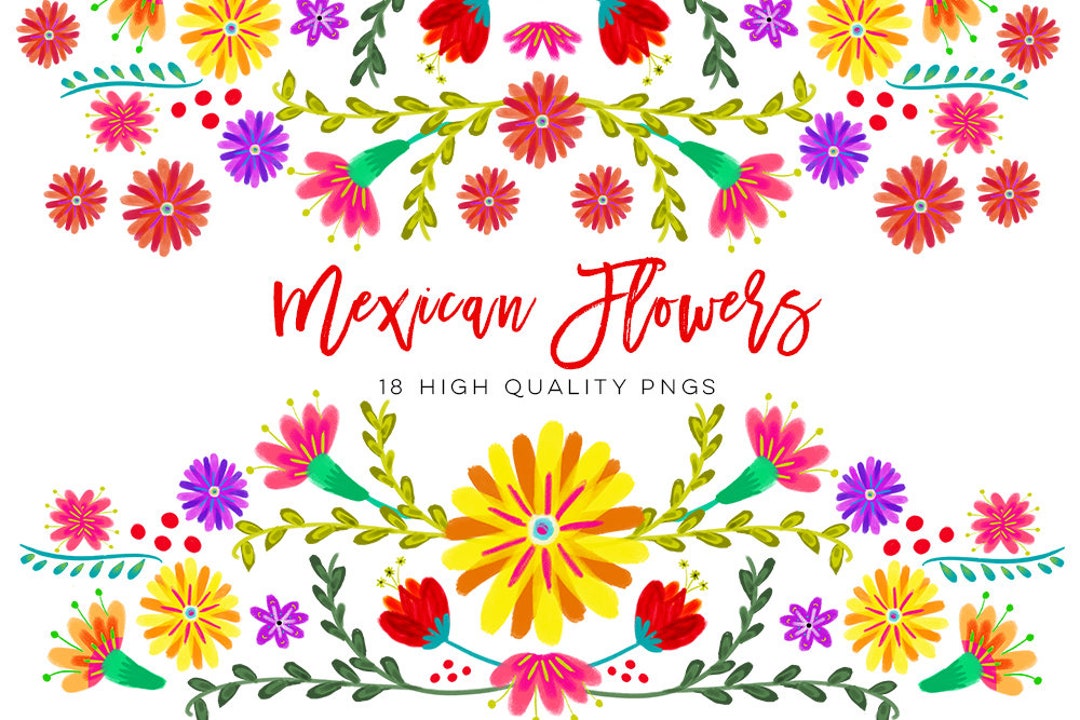 Mexican Watercolor Floral Clipart, Flowers Fiesta Clip Art, Cinco De ...