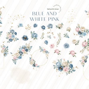 Elegant Navy Flowers Watercolor Bouquets Clipart, Pink Floral Wedding ...