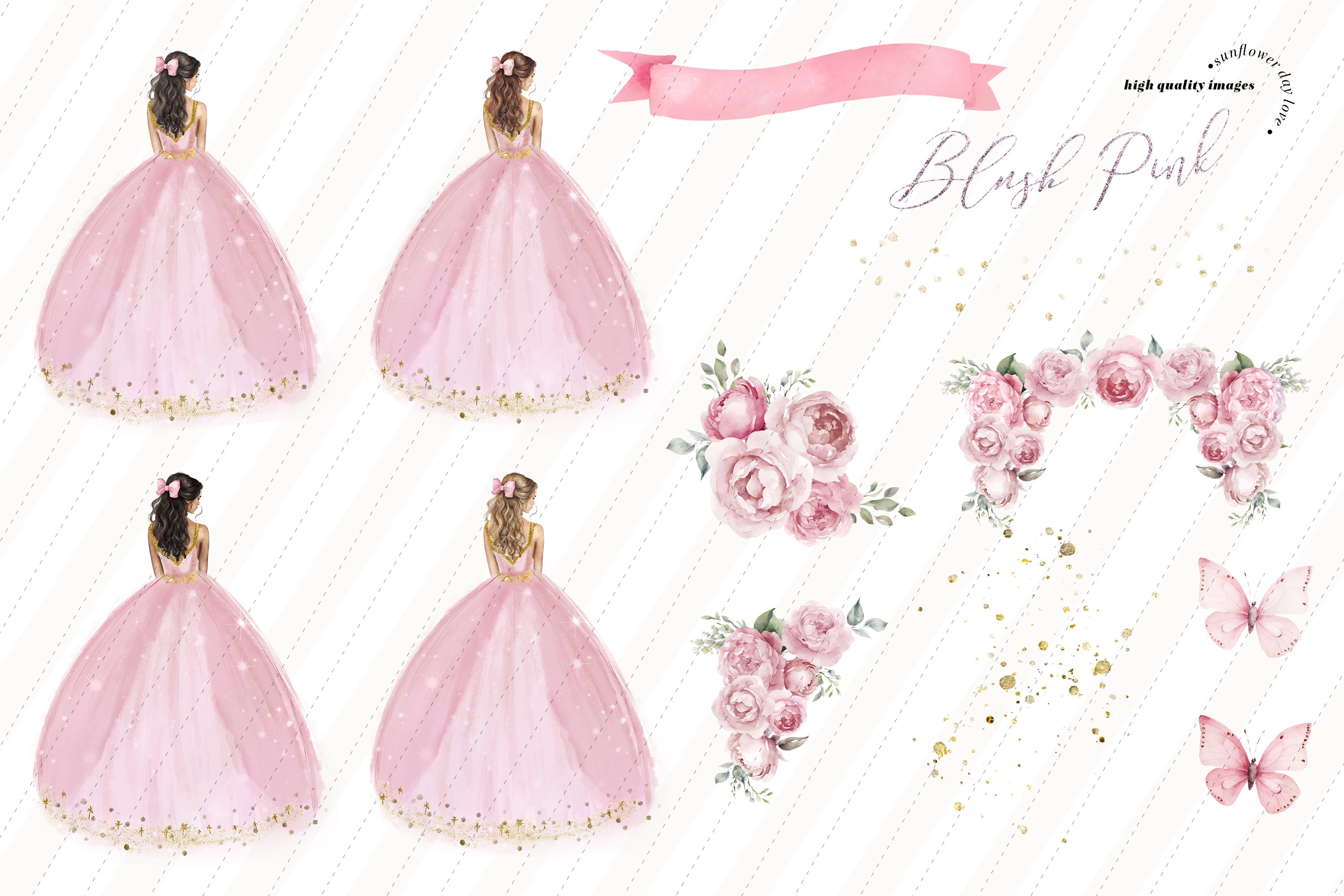 Elegant Blush Pink Princess Dresses Quinceañera, Pink Flowers Sweet ...