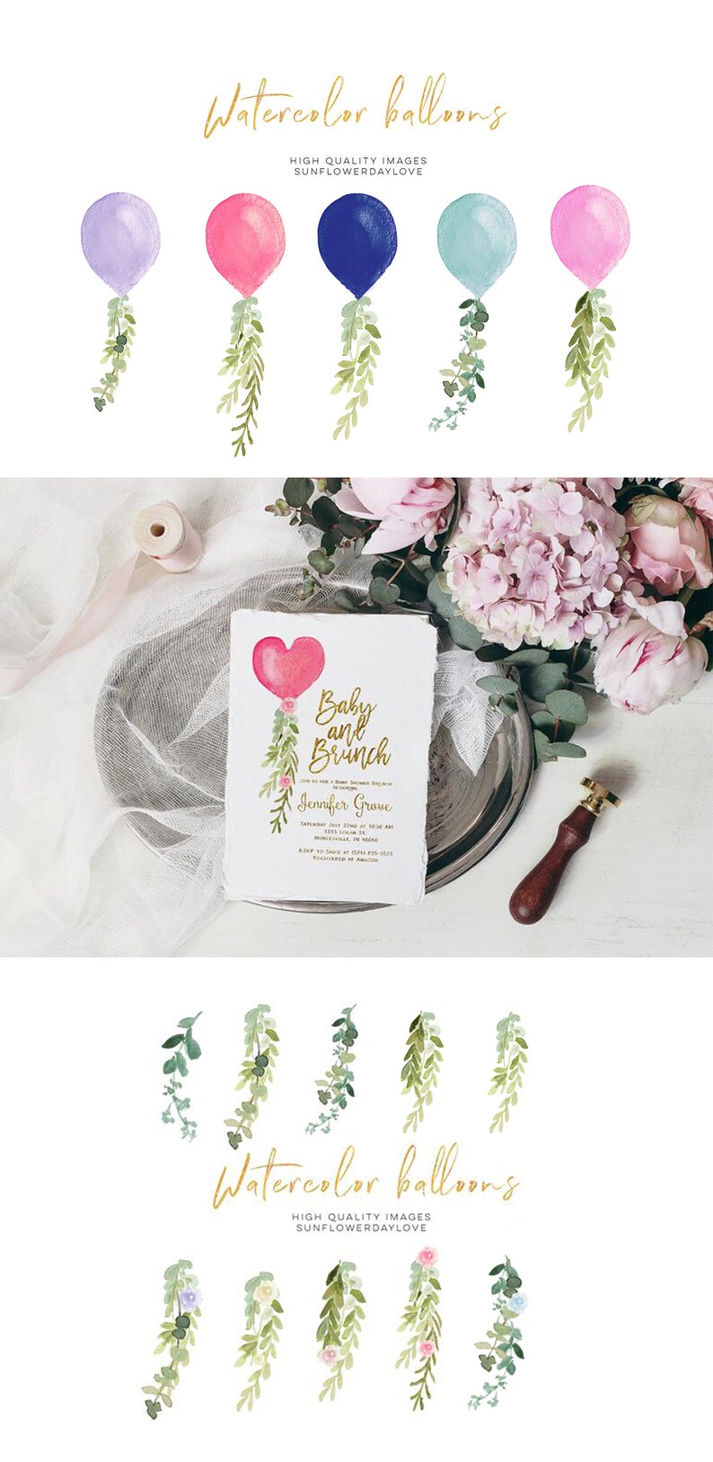 Heart Balloon Watercolor Clipart Balloon Valetine Party - Etsy