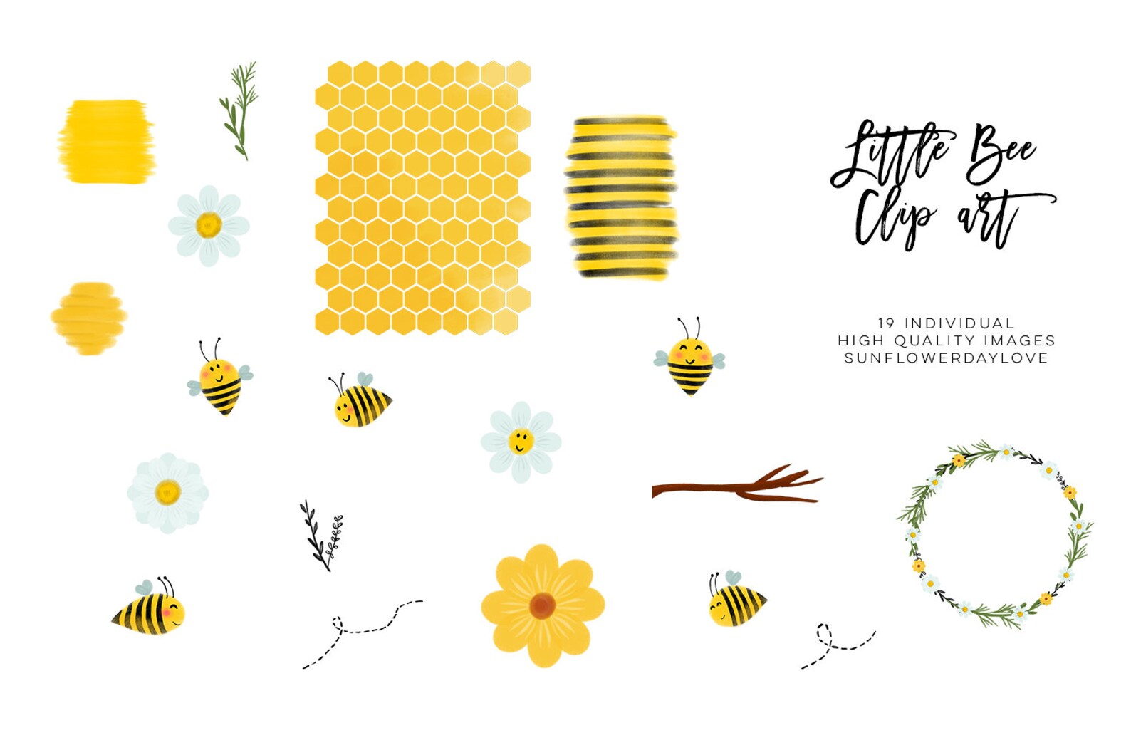 Bee Clip Art, Bees Illustration, Honey Bee Clipart, Commercial Use Bee ...