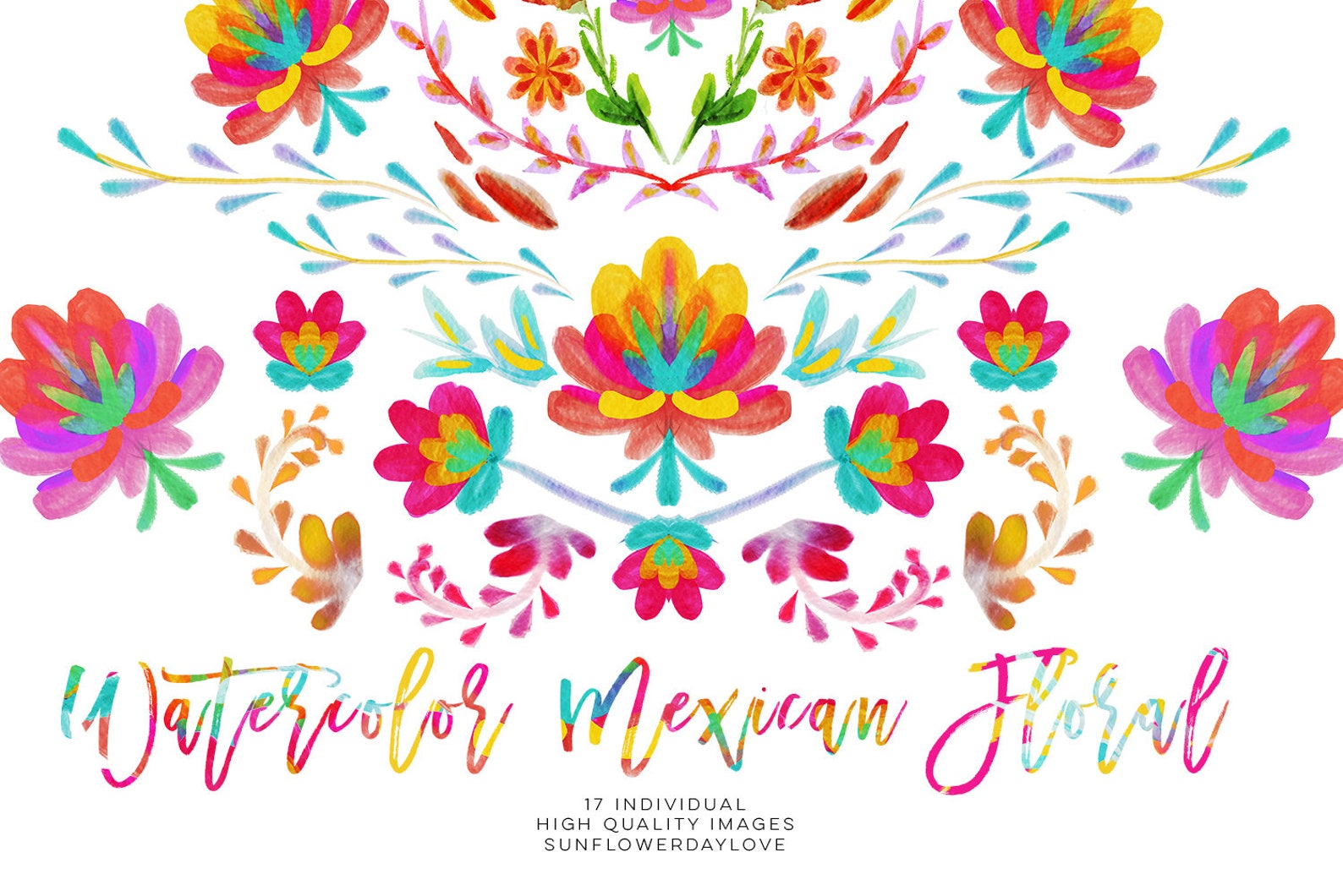 Watercolor Mexican Floral Clipart Fiesta Invitation Clipart - Etsy