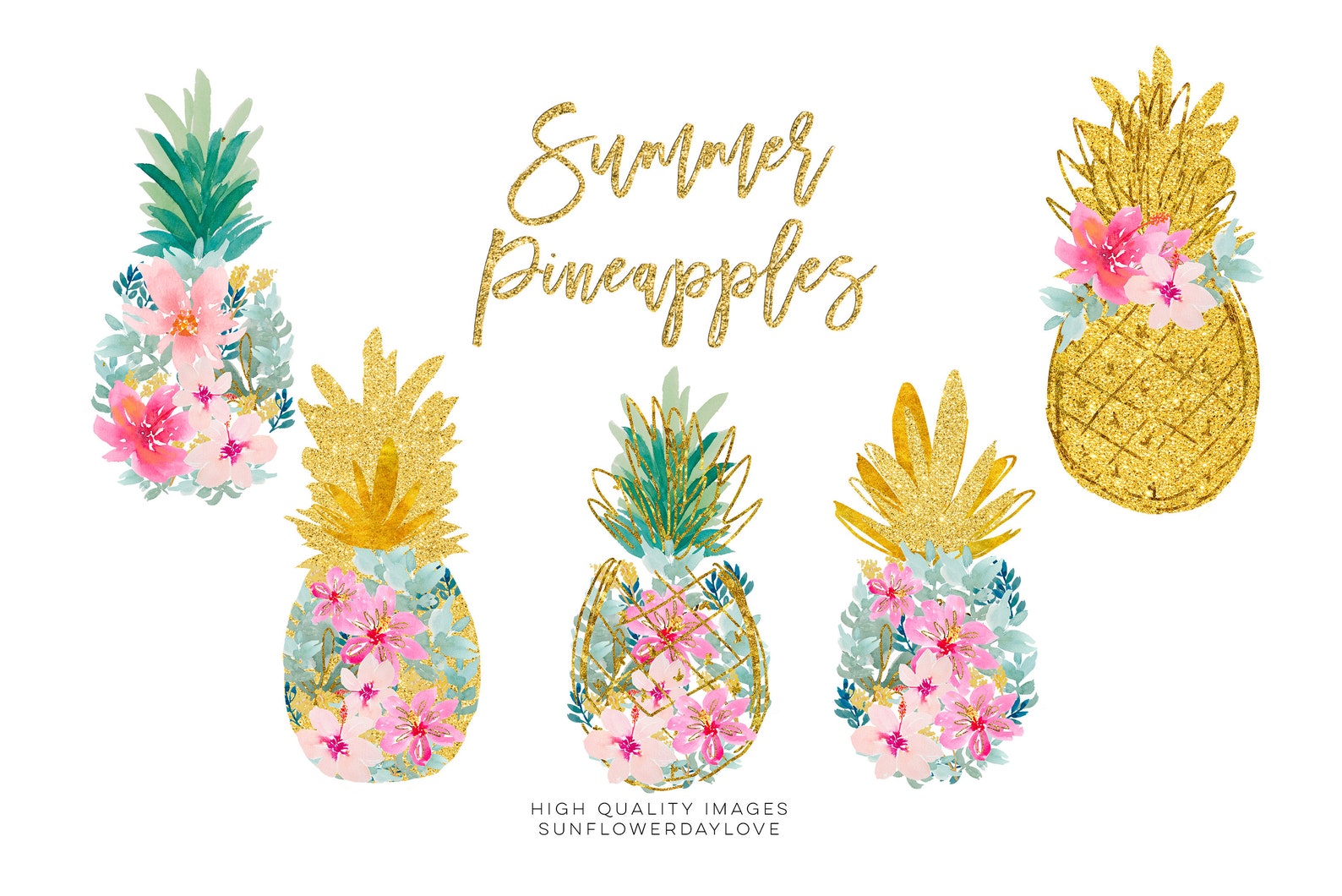 Pineapple Tropical Print Clip Art Summer Print Planner - Etsy