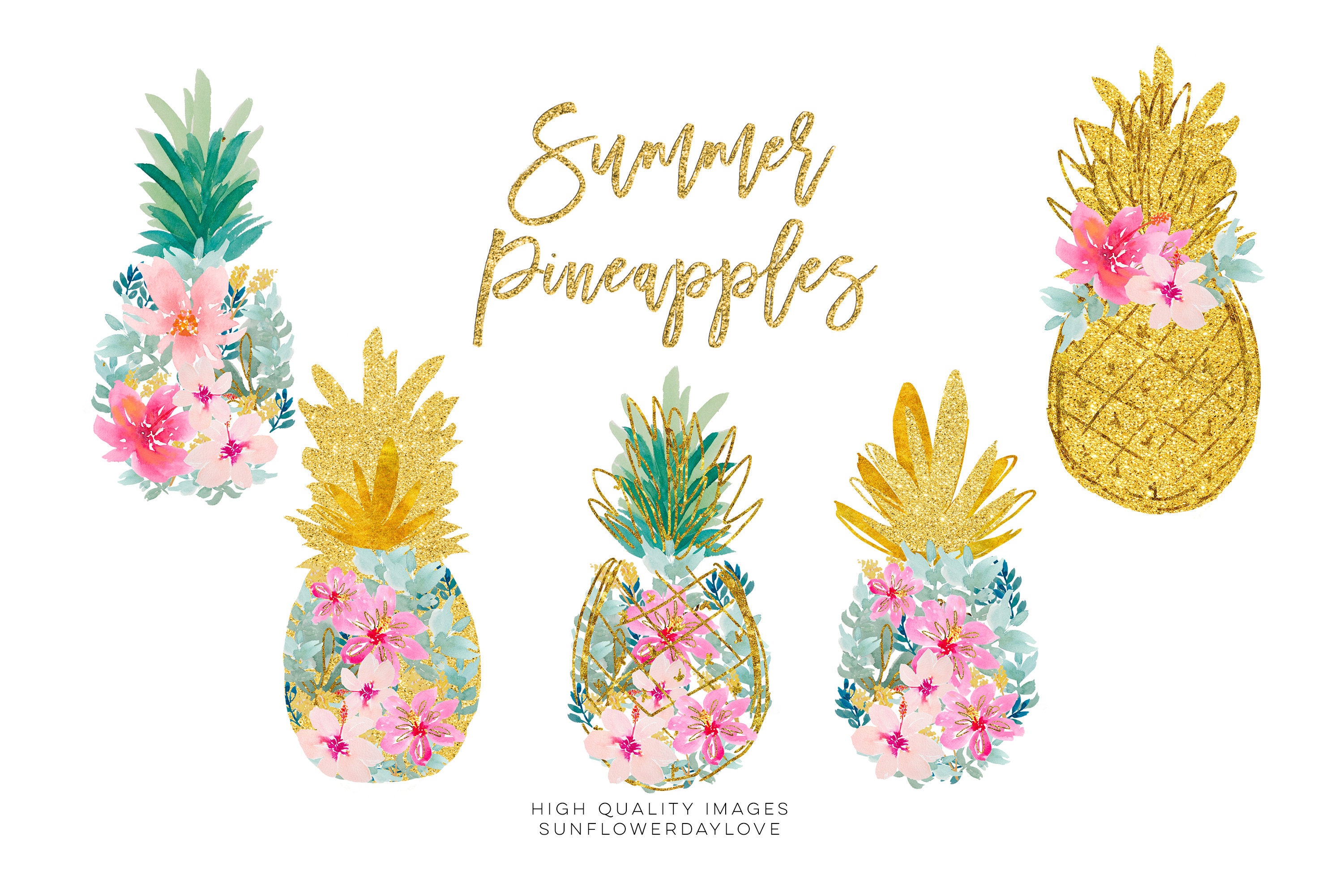 Pineapple Tropical Print Clip Art Summer Print Planner - Etsy