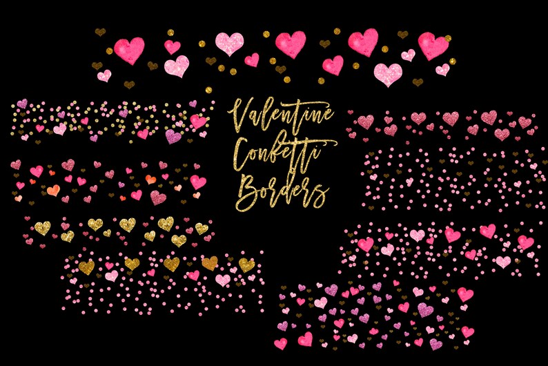 Valentine Pink Watercolor Hearts Borders Clipart Vday Frame - Etsy
