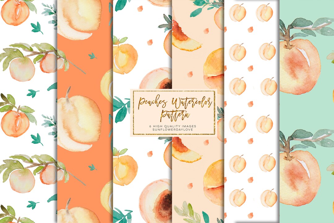 Greenery Peaches Digital Paper, Peach Digital Scrap Book, Peach Fruit ...
