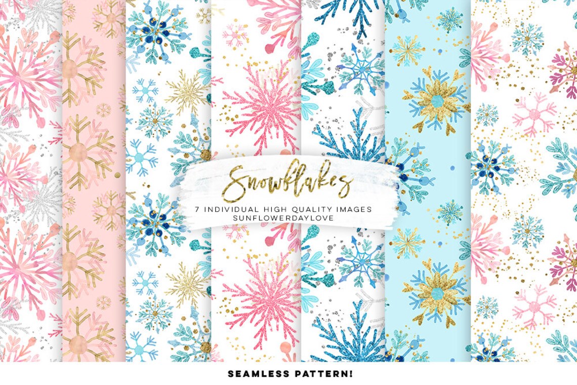 Snowflakes Digital Paper, Snowflakes Seamless Pattern, Snowy Digital ...