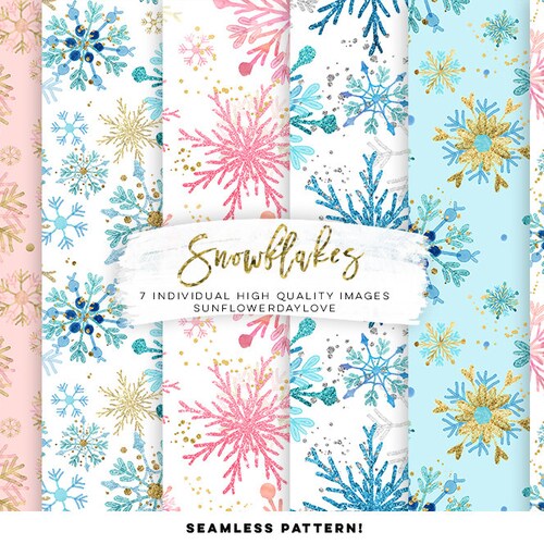 Snowflakes Digital Paper Snowflakes Seamless Pattern Snowy - Etsy
