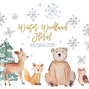 Winter Woodland Animals Clipart, Watercolor Forest Animals, Rustic ...