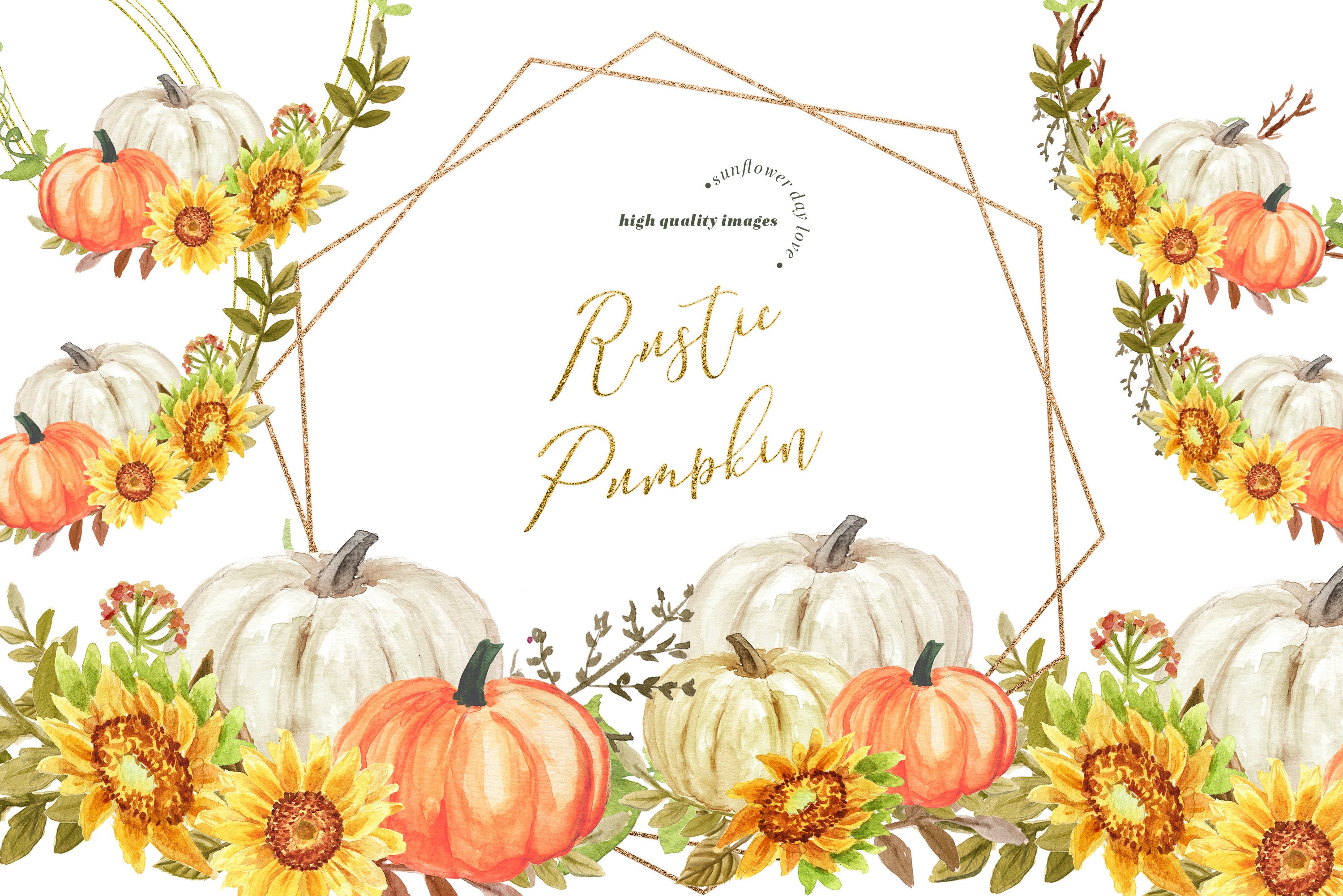 Rustic Gold Frame Pumpkin Clipart Fall White Pumpkin - Etsy