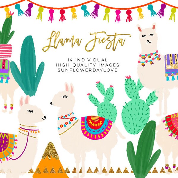 Llama and Cactus Clipart - Etsy