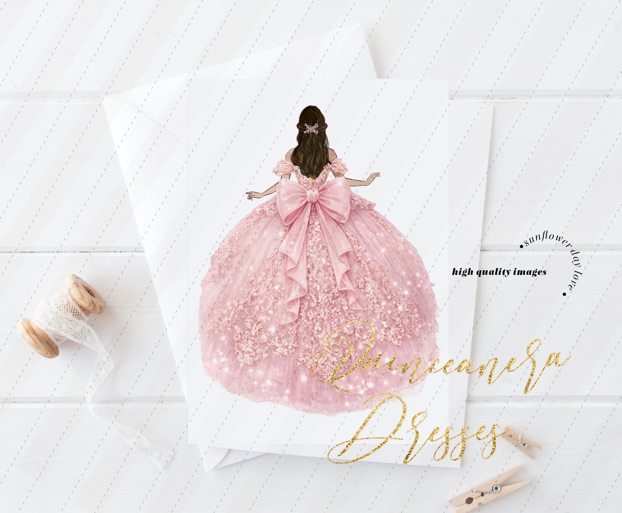 Pink Princess Dresses Quinceañera, Pink Glitter Watercolor Clipart ...