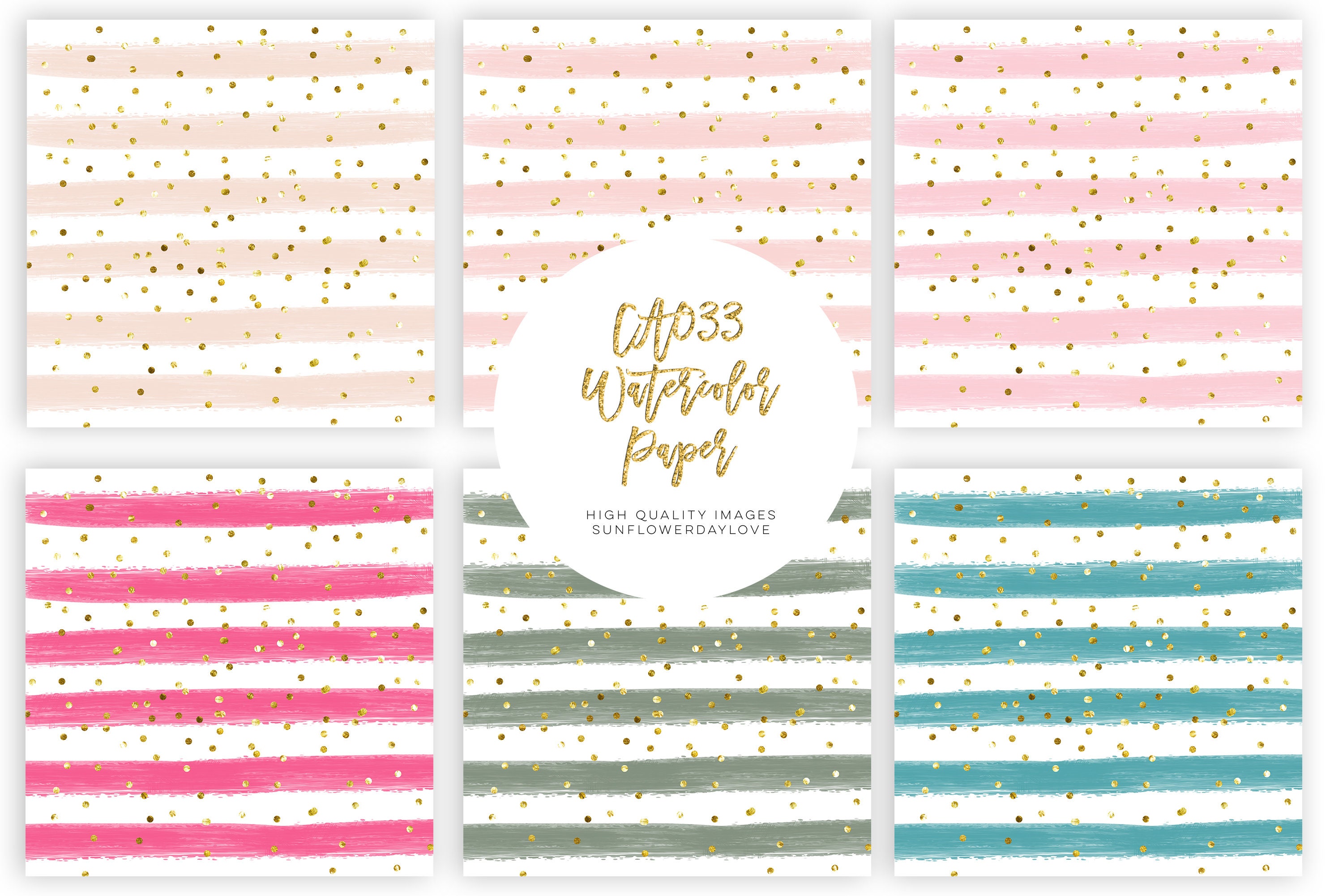 Pink Floral Digital Paper Pack Gold glitter Hand Drawn | Etsy