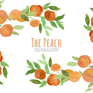 Peaches Greenery Watercolour, Peaches Clipart Hand Painted Illustration ...
