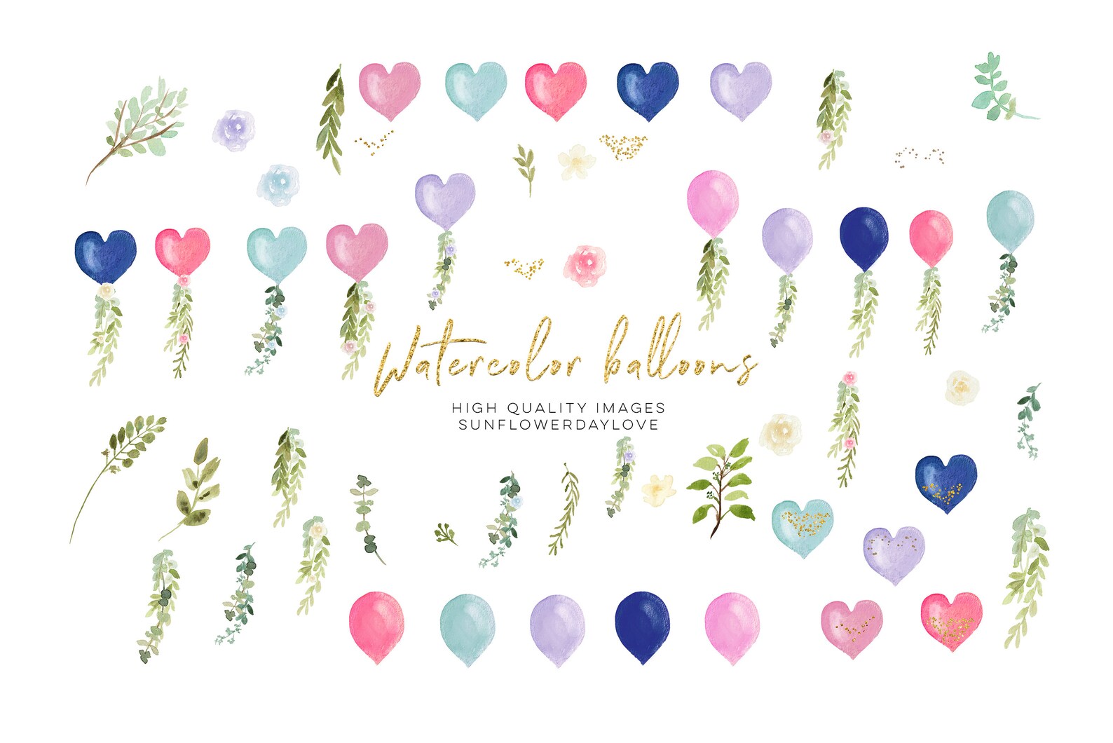 Heart Balloon Watercolor Clipart Balloon Valetine Party - Etsy