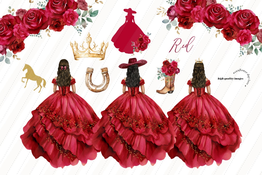 Elegant Red Princess Watercolor Boots Red Roses Clipart, Gold Crown ...