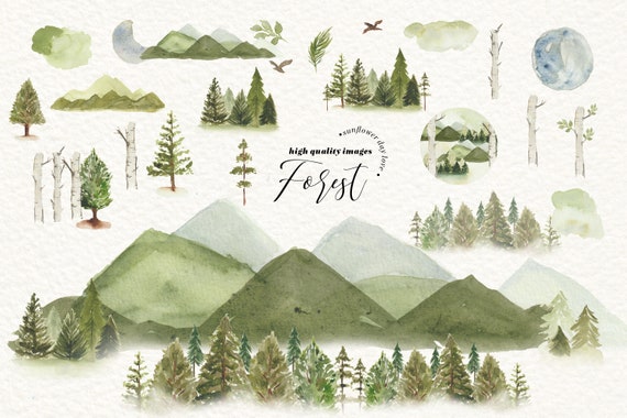 Winter Mountain Pine Trees Clipart Winter Christmas Tree - Etsy