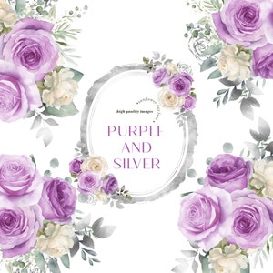 Purple Flowers Watercolor Bouquets Clipart, Lavender Wedding Premade ...